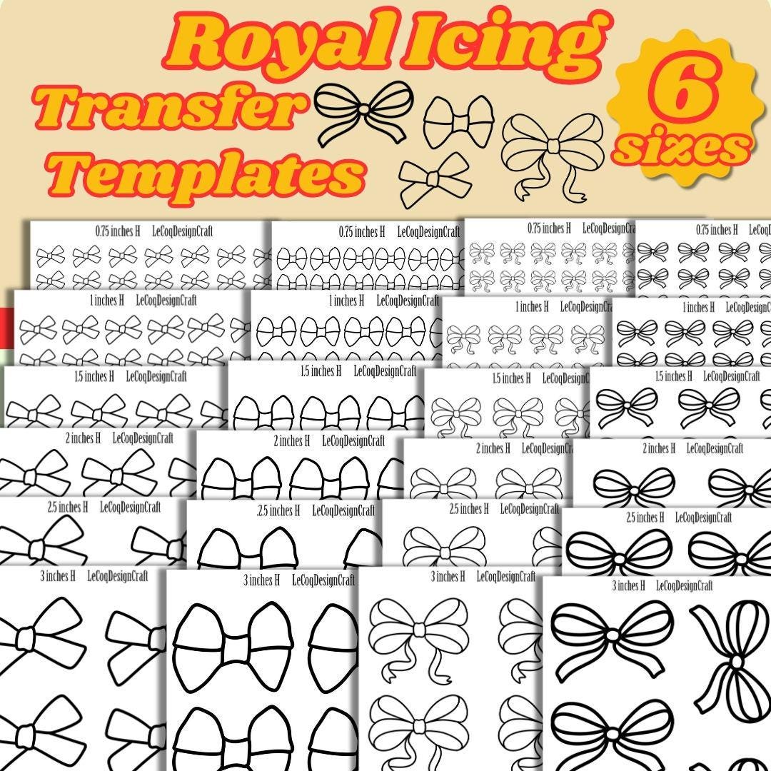 Ribbon Bow Royal Icing Transfer Sheets Cookie Decorating Template Royal ...