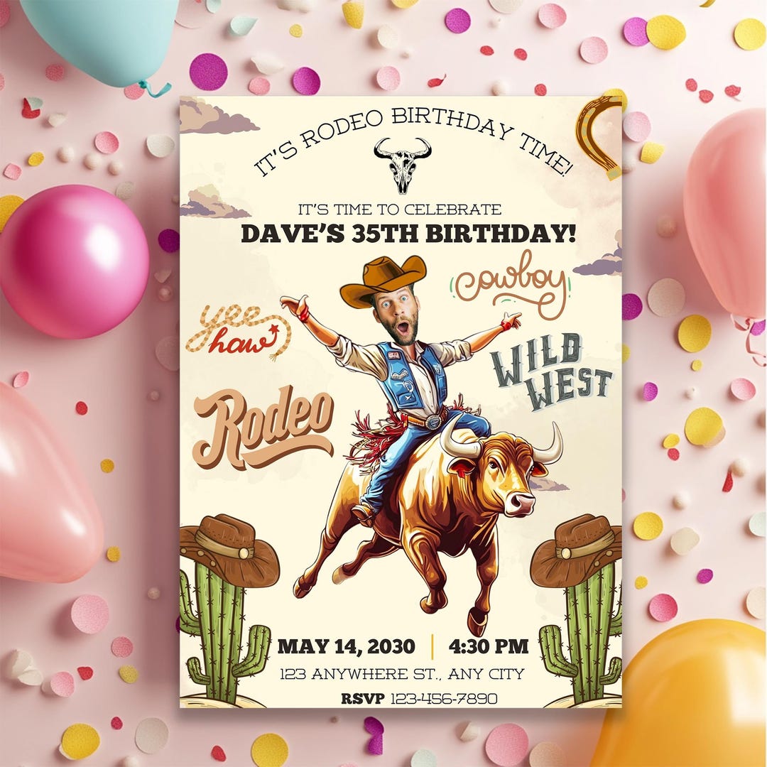 Rodeo Birthday Invitation: "custom FACE Invite" Little Cowboy Birthday ...