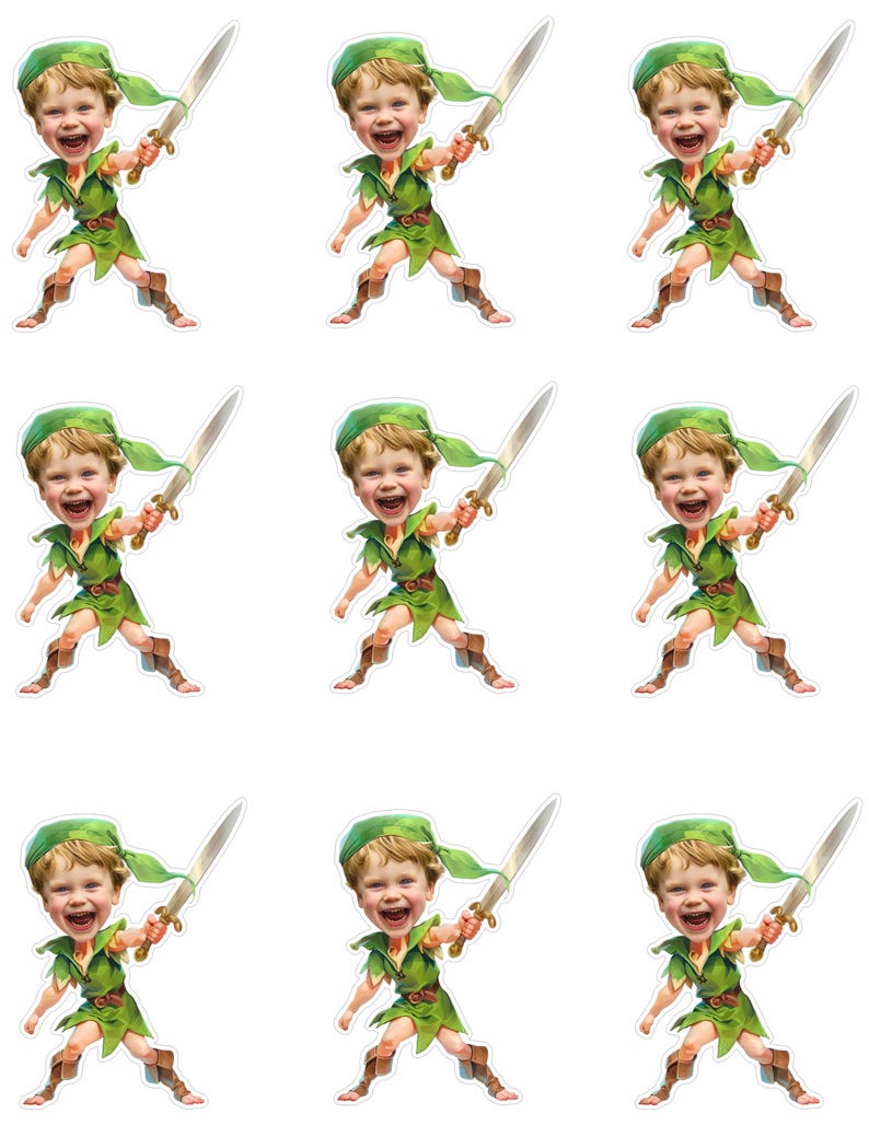 Personalized Peter Pan Cupcake Toppers: "personalised FACE Toppers ...