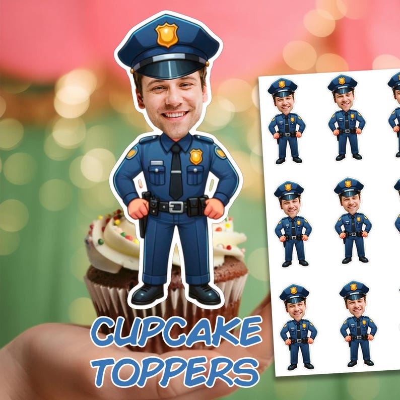 Police Officer Personalized Face Cupcake Toppers: "personalised ...