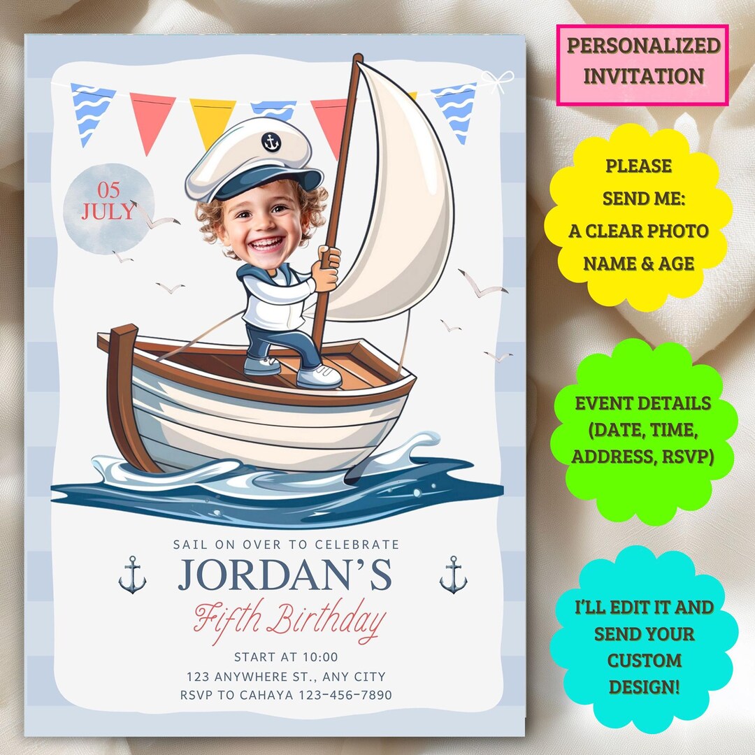 Sailor Birthday Invitation: "custom FACE Invite" Nautical Party Design ...