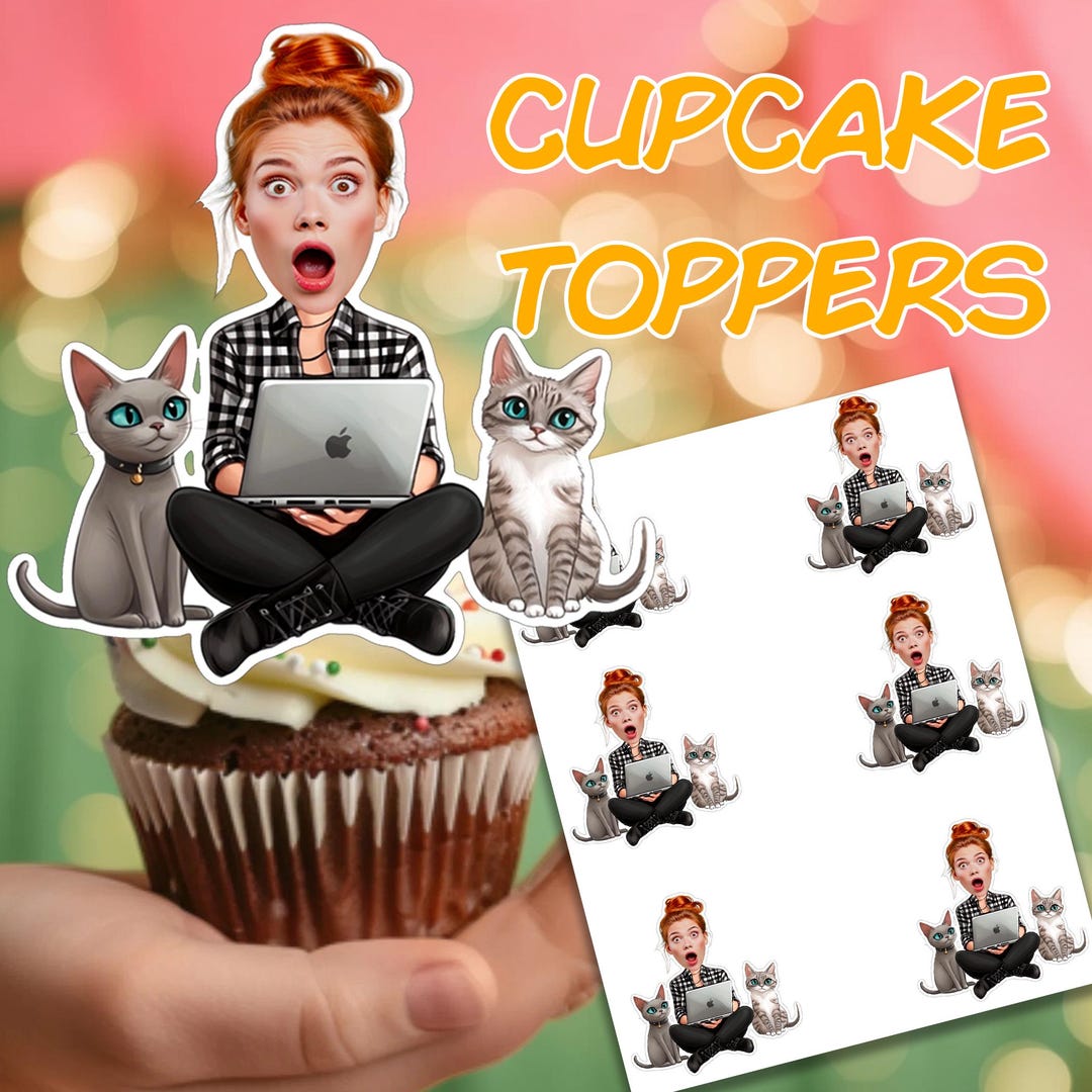 Cat Lover Cupcake Toppers: "photo FACE Toppers" Meow Party Printable ...