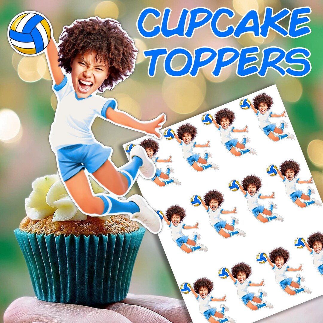 Volleyball Cupcake Toppers – Custom Photo Sports Party Printable ...