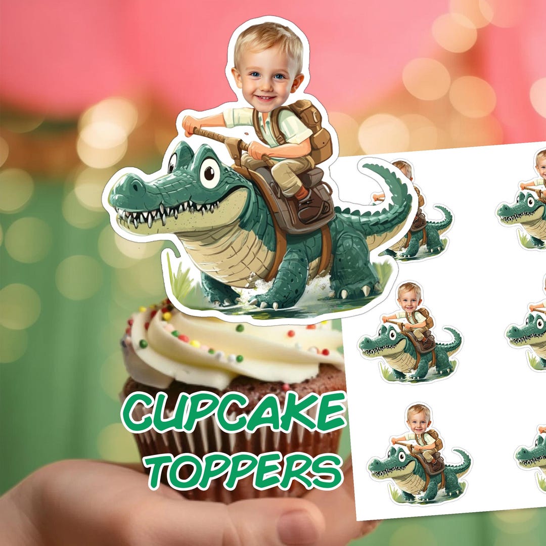 Crocodile Face Cupcake Toppers, Safari Alligator Personalized Face ...