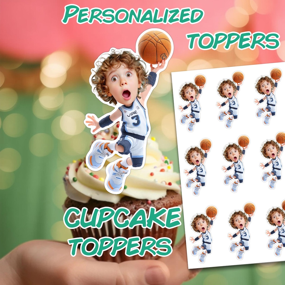 Basketball Player Face Cupcake Toppers | Custom Photo Basketball Cake ...