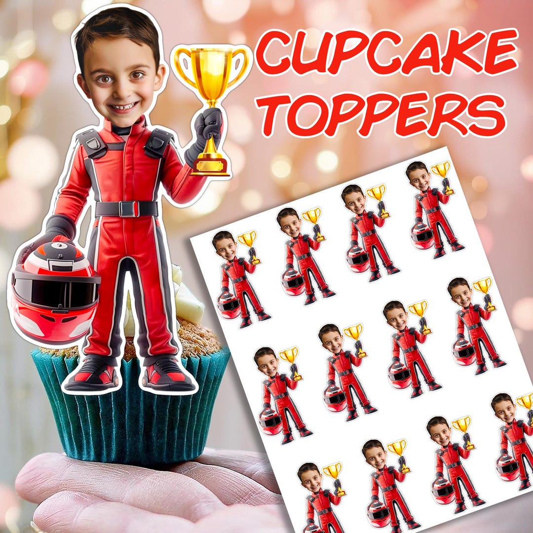 Formula Race Cupcake Toppers – Custom Photo Sports Party Printable ...