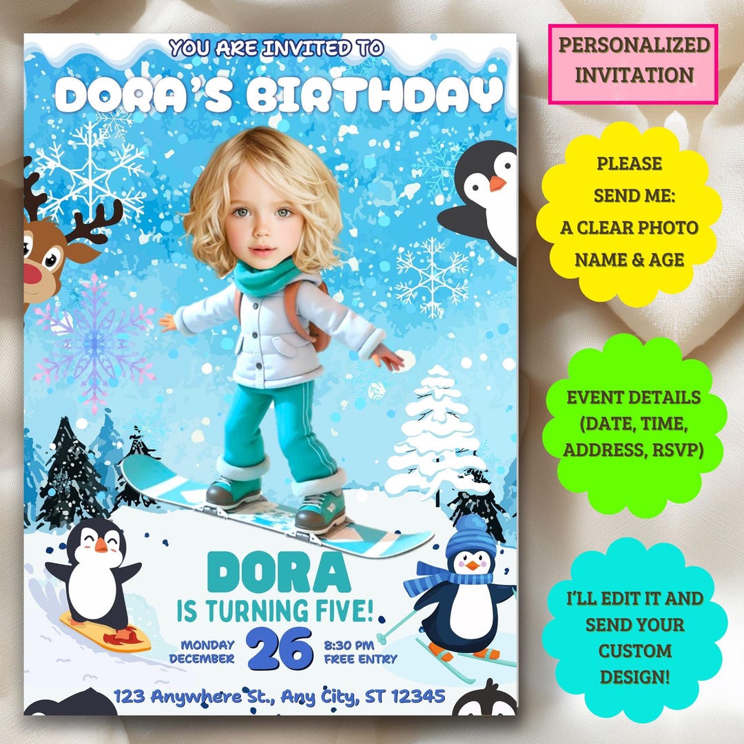 Skateboard Birthday Invitation | Custom Face Invite | Personalized ...
