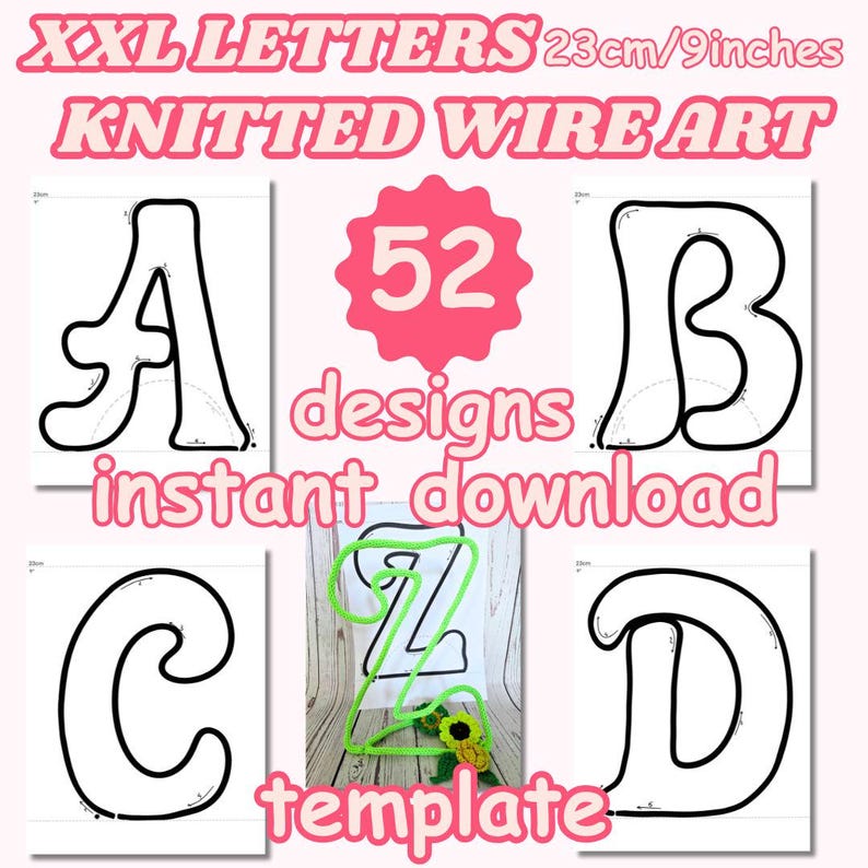 Standing Letter Template Knitted Wire Art: "standing Font" XXL Letters ...