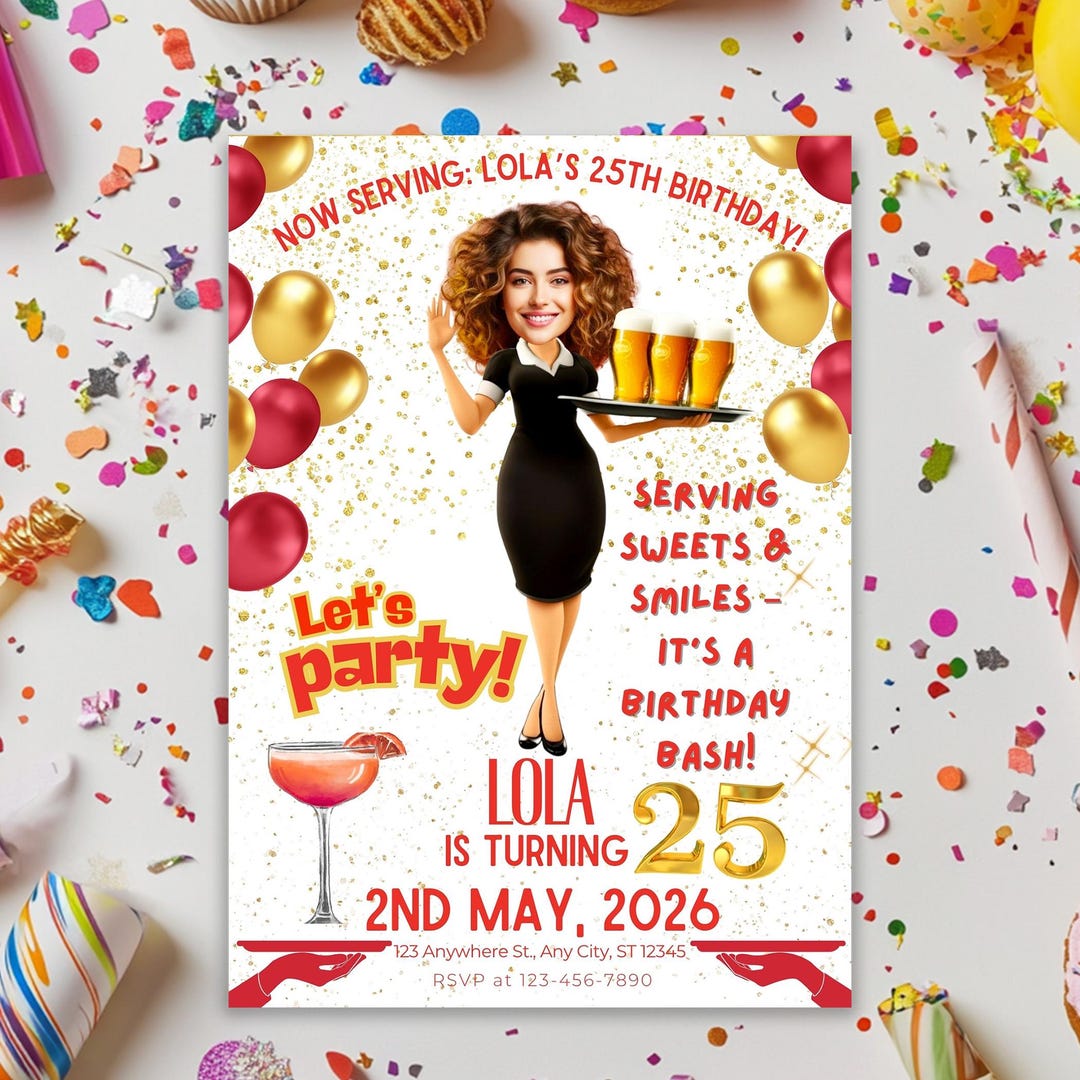 Personalized Waitress Birthday Invitation: "custom FACE Invite ...