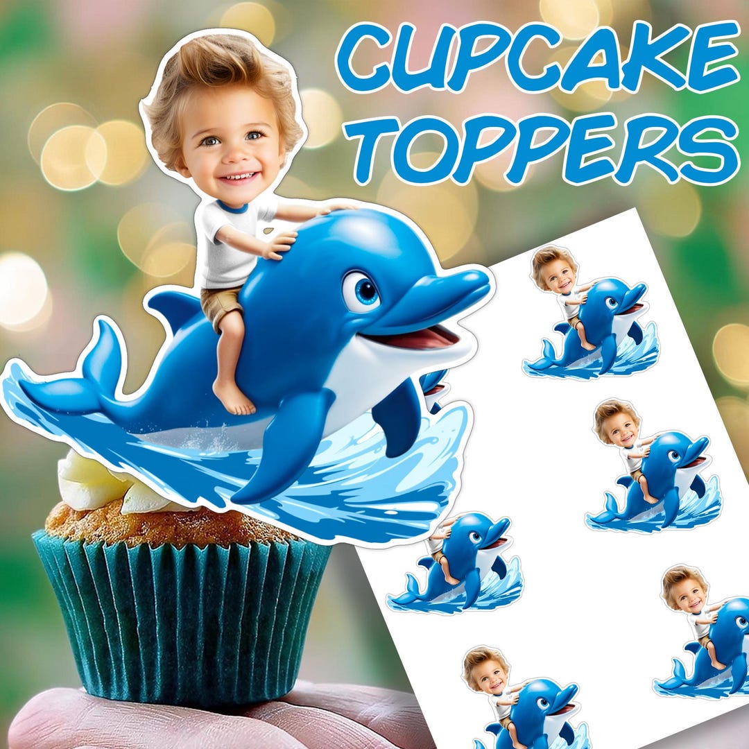 Dolphin Cupcake Toppers: "personalised FACE Toppers" Custom Ocean Party ...