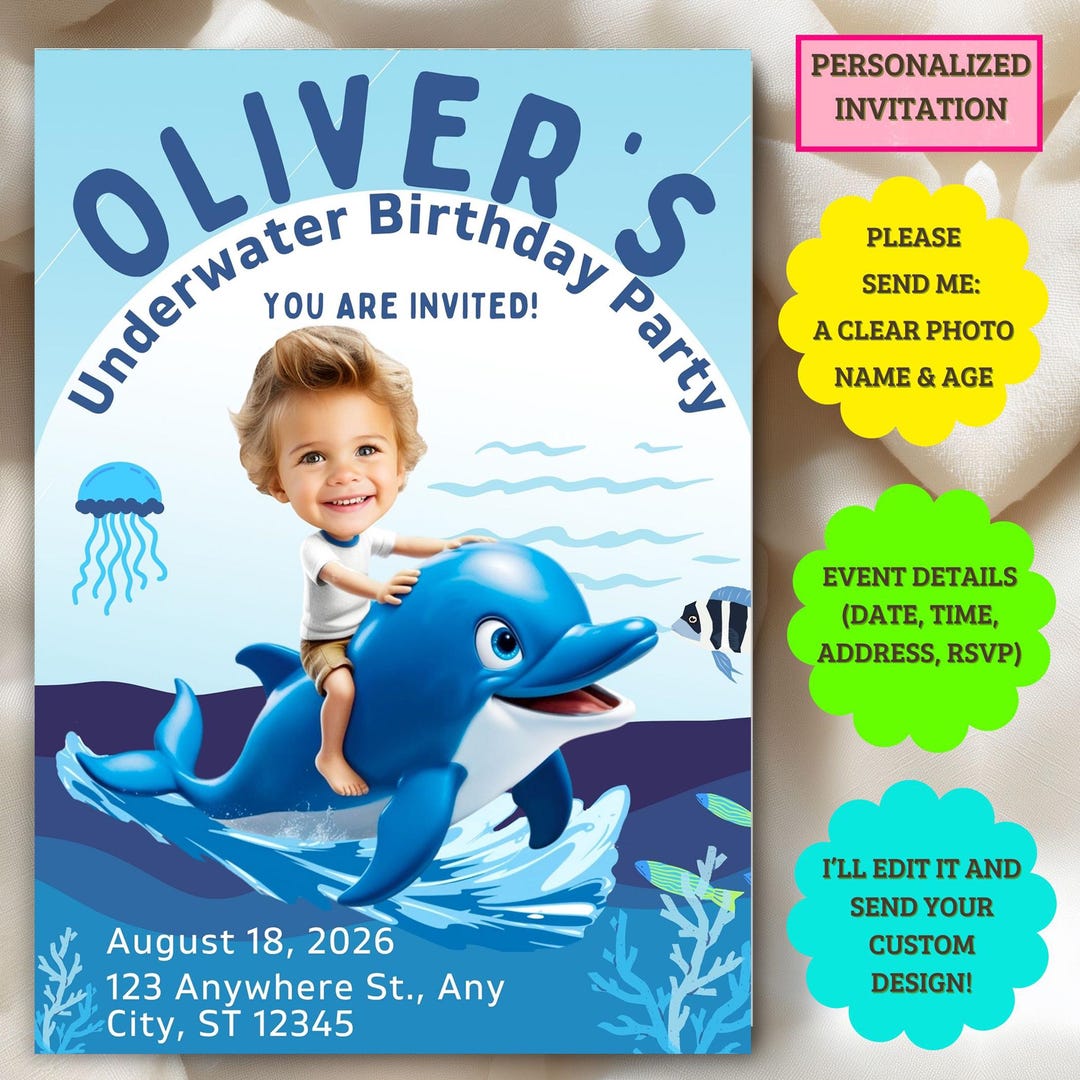 Dolphin Birthday Invitation: "custom FACE Invite" Personalized Birthday ...