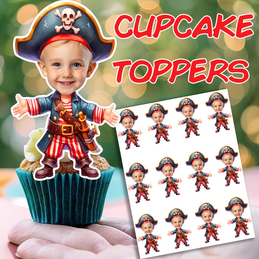 Pirate Cupcake Toppers: "personalised FACE Toppers" Treasure Hunt Party ...