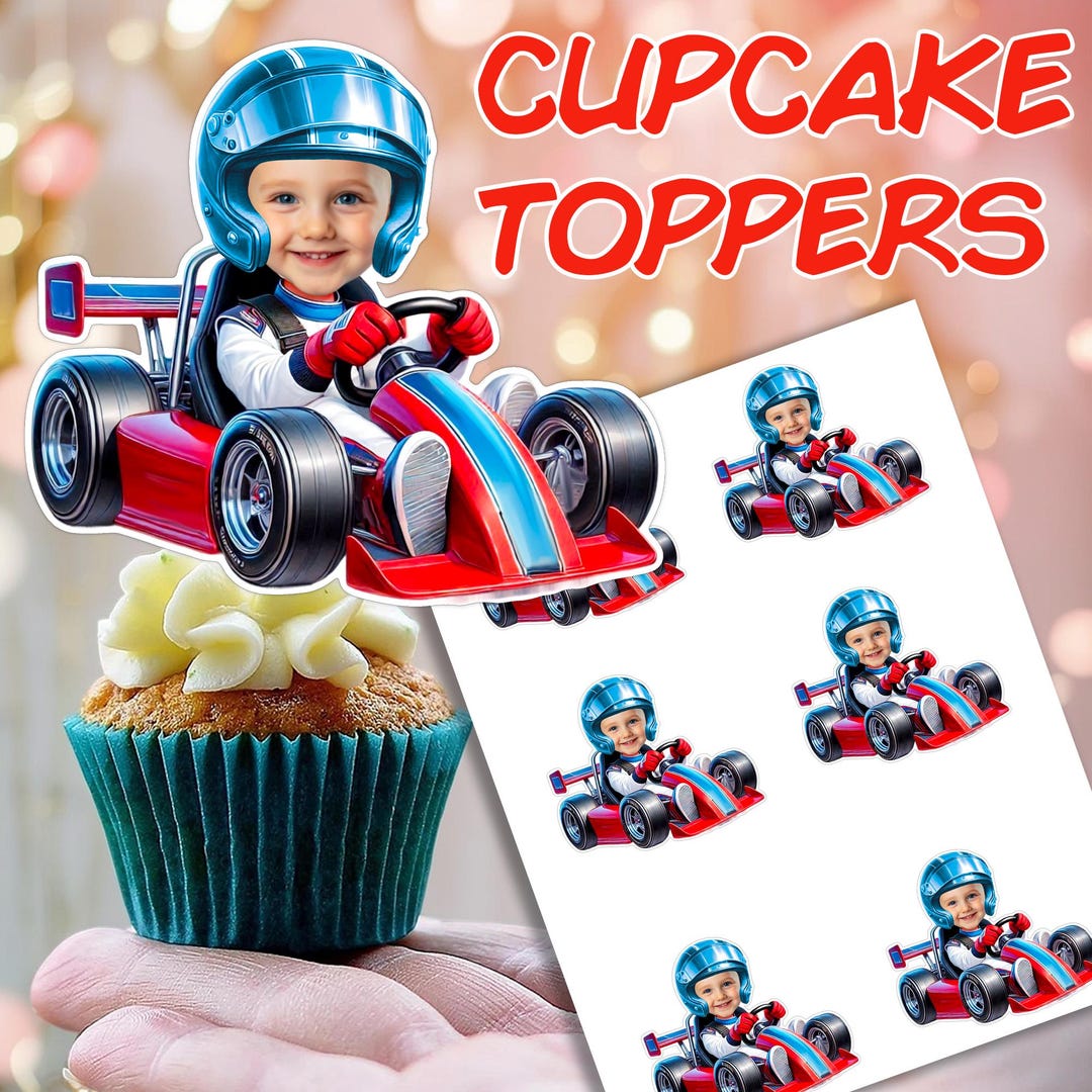 Formula Race Cupcake Toppers – Custom Photo Racing Party Printable, Car ...