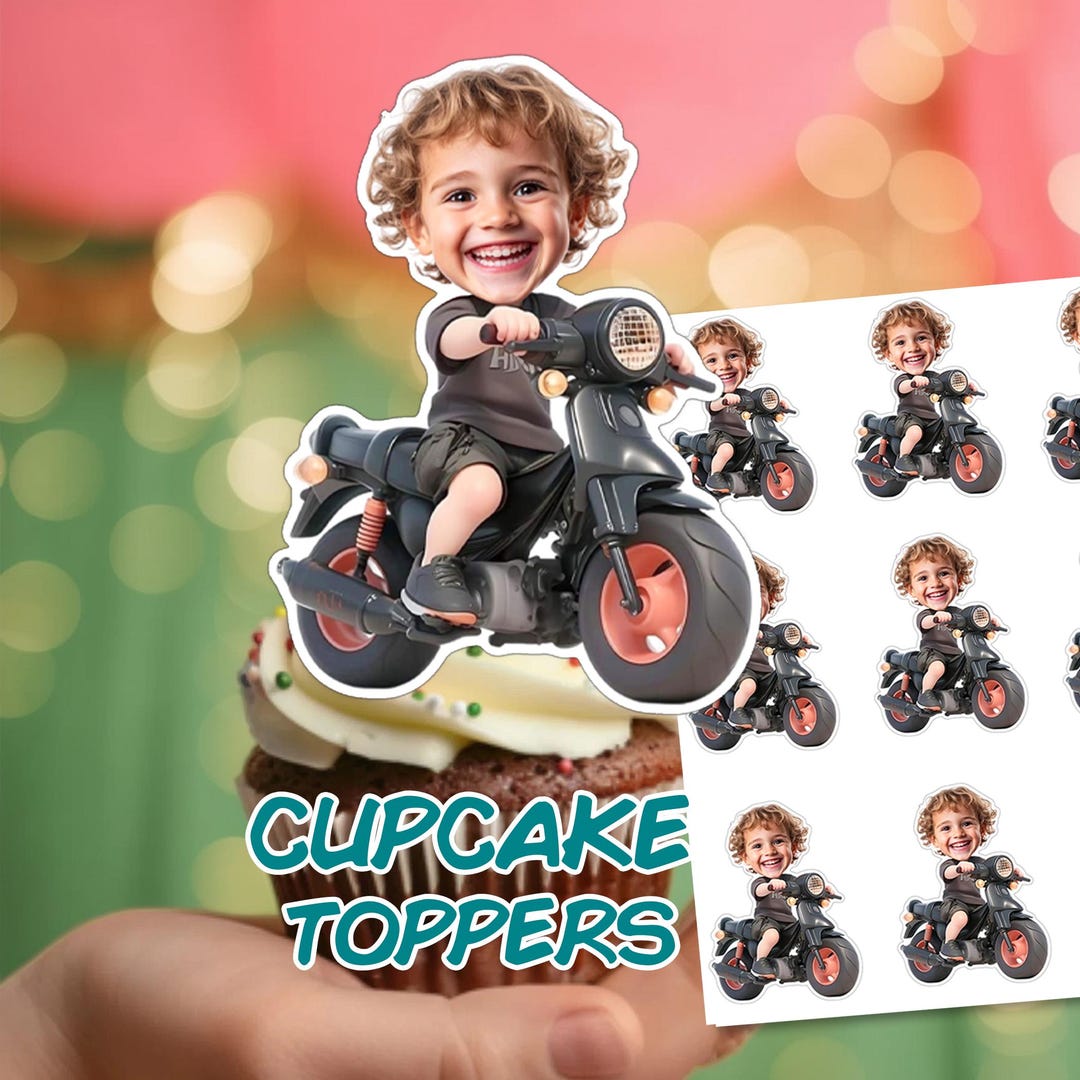 Motorcycle Custom Face Cupcake Toppers | Personalized Photo Biker Party ...