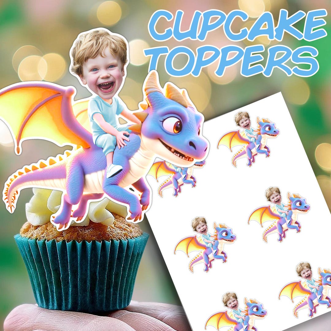 Dragon Cupcake Toppers: "personalised FACE Toppers" Custom Fantasy ...