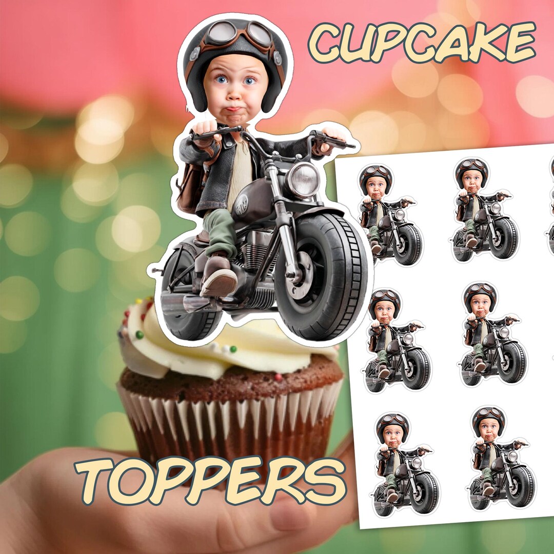 Motorcycle Face Cupcake Toppers: "custom FACE Invite" Personalized ...