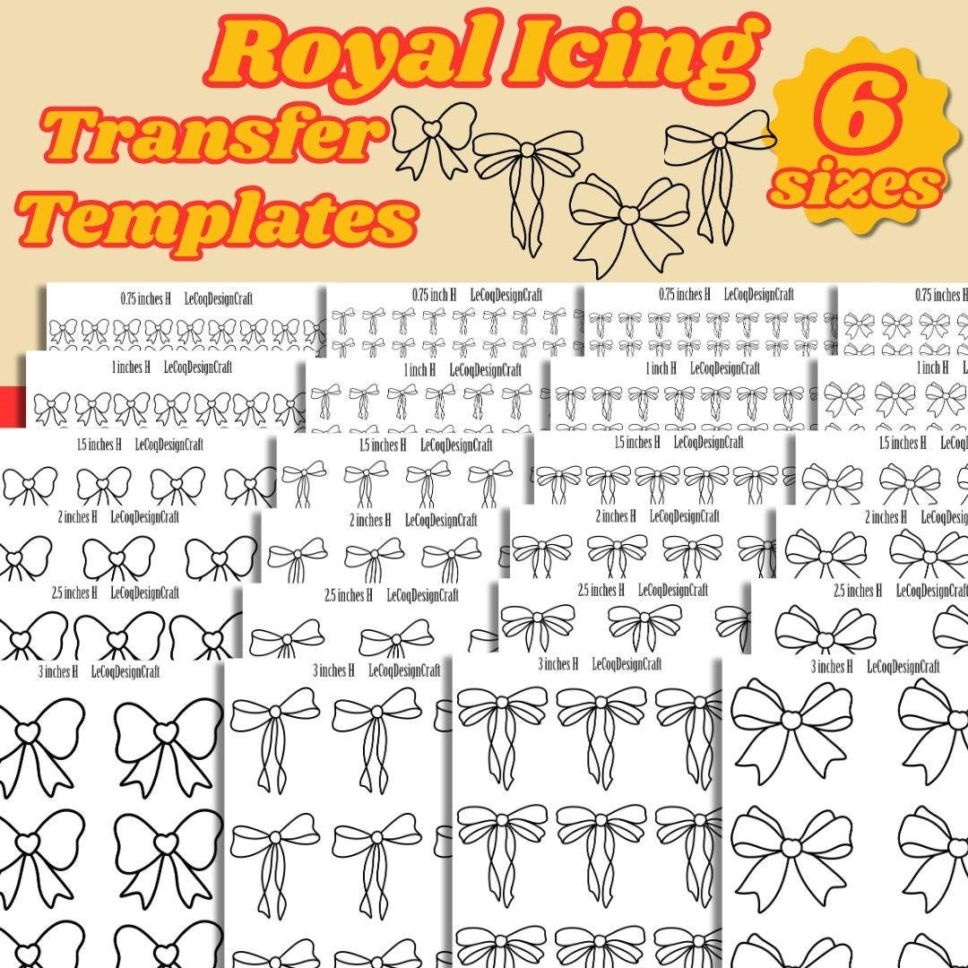 Ribbon Bow Royal Icing Transfer Sheets Cookie Decorating Template Royal ...
