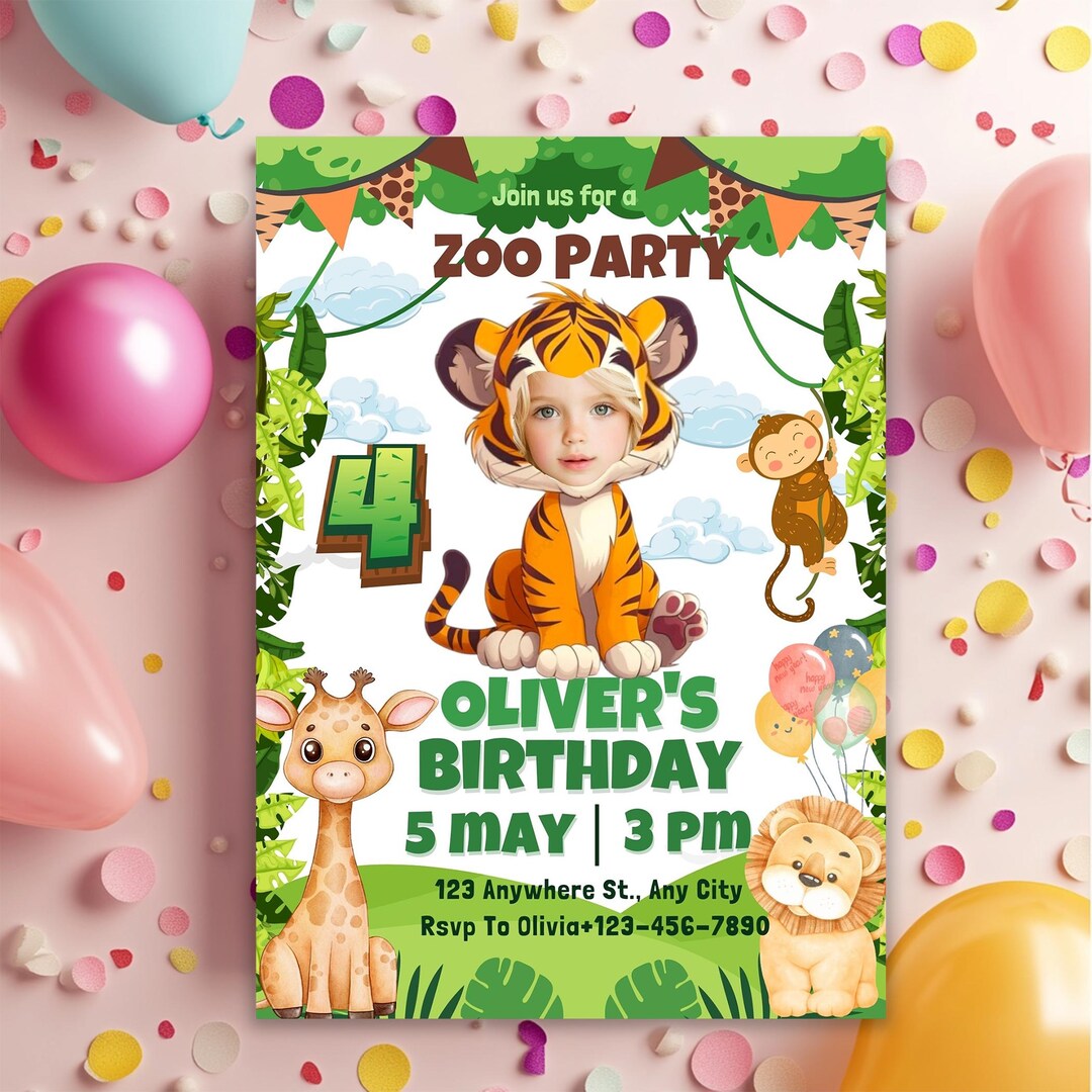Personalized Tiger Birthday Invitation: "custom FACE Invite" Printable ...