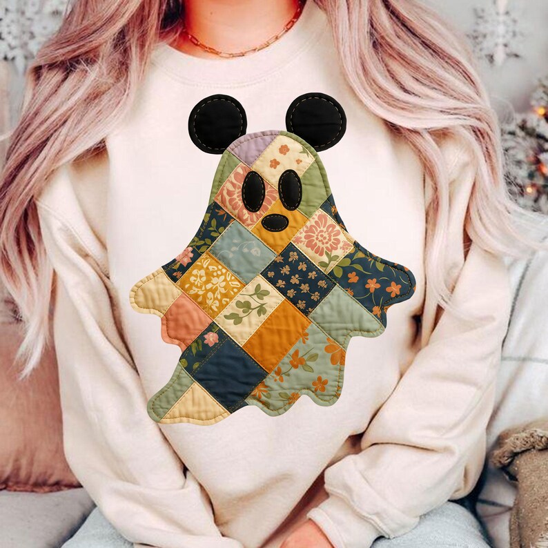 Patchwork Ghost Mouse Png, Halloween Vintage Ghost Sublimation, Mouse ...