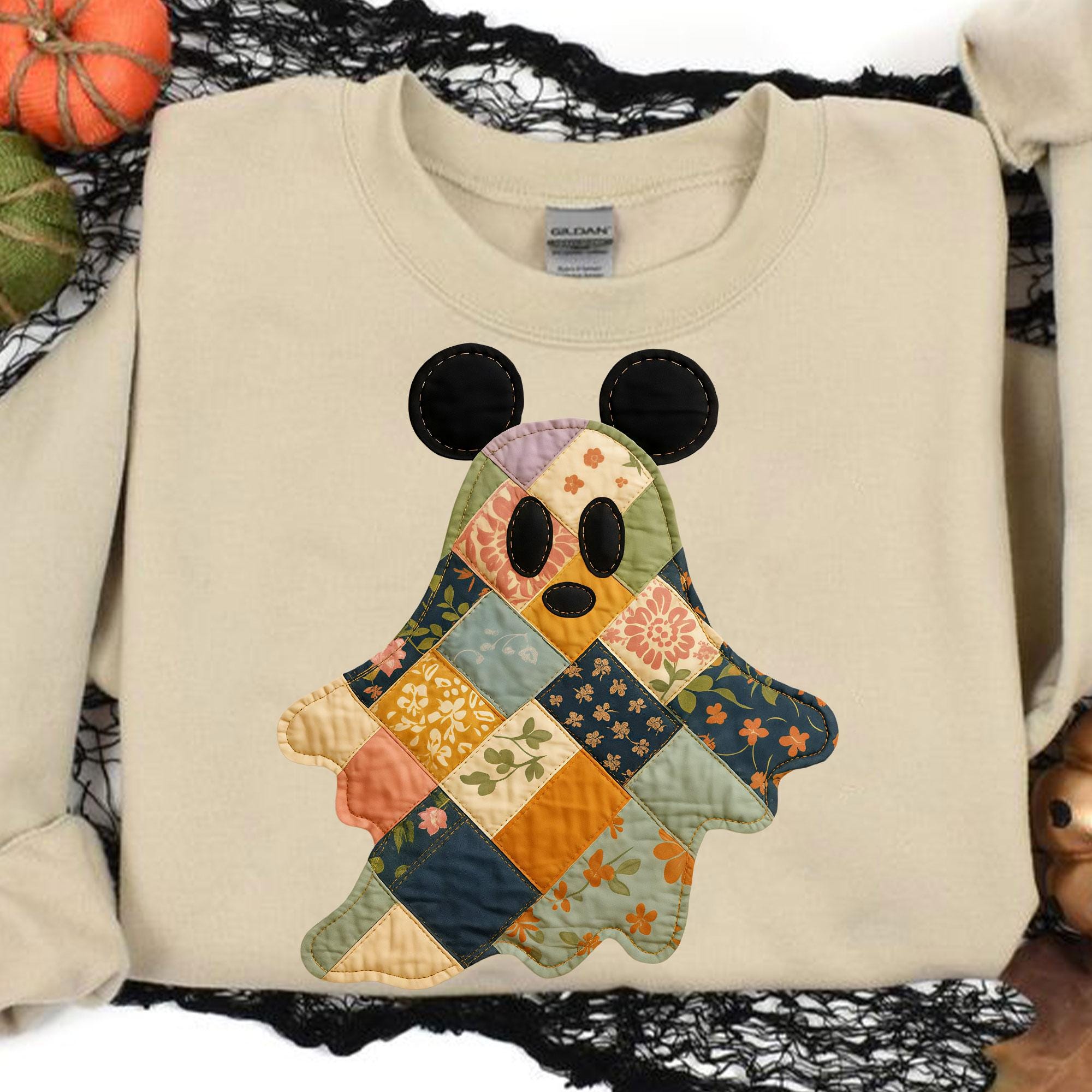 Patchwork Ghost Mouse Png, Halloween Vintage Ghost Sublimation, Mouse ...