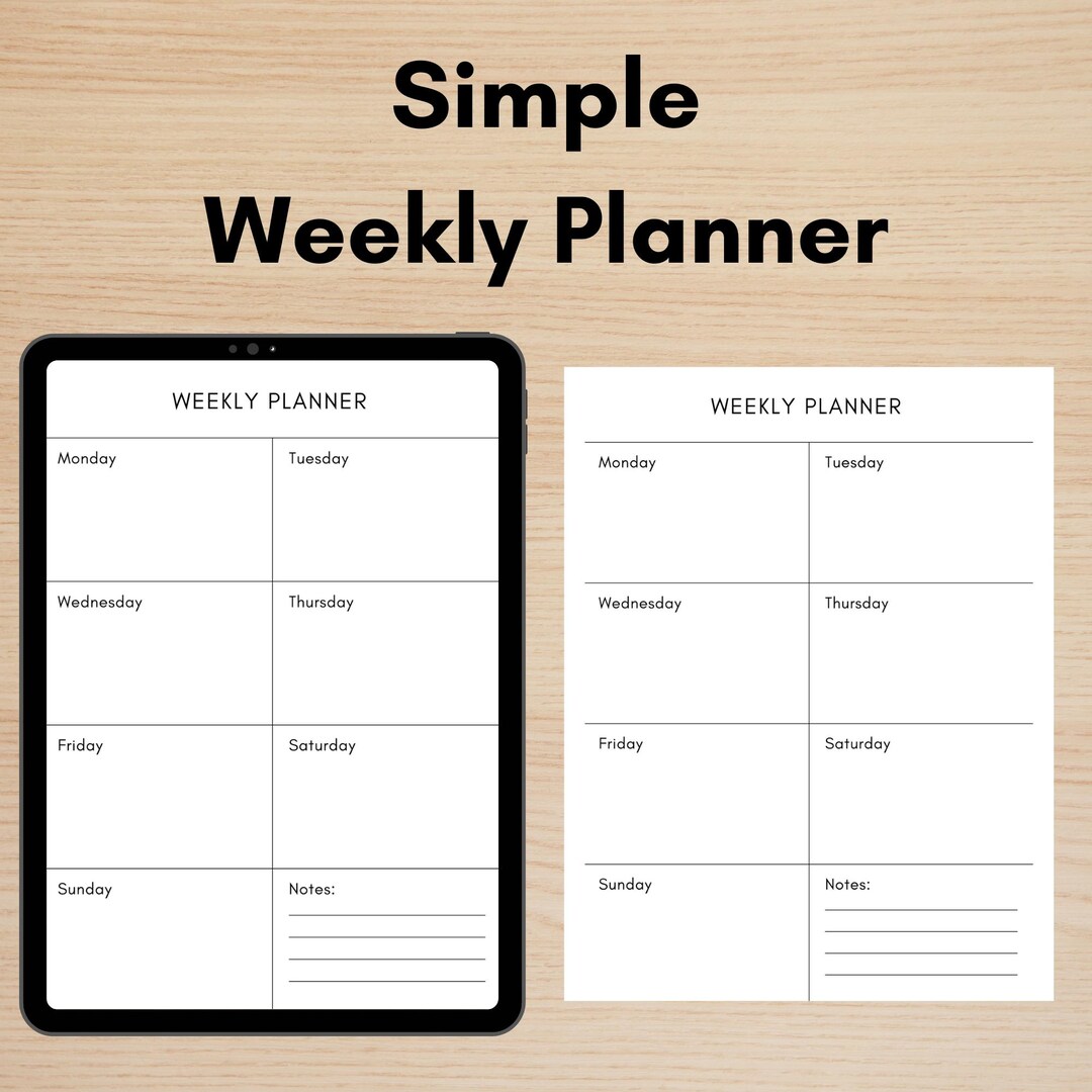 Weekly Planner (super Minimal & Simple) With Notes — 1-page Printable ...