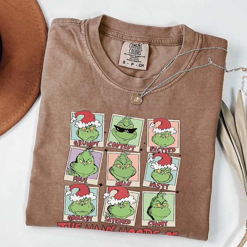 Comfort Colors Christmas Grinch Shirt,"the Many Moods of Grinch" Retro ...
