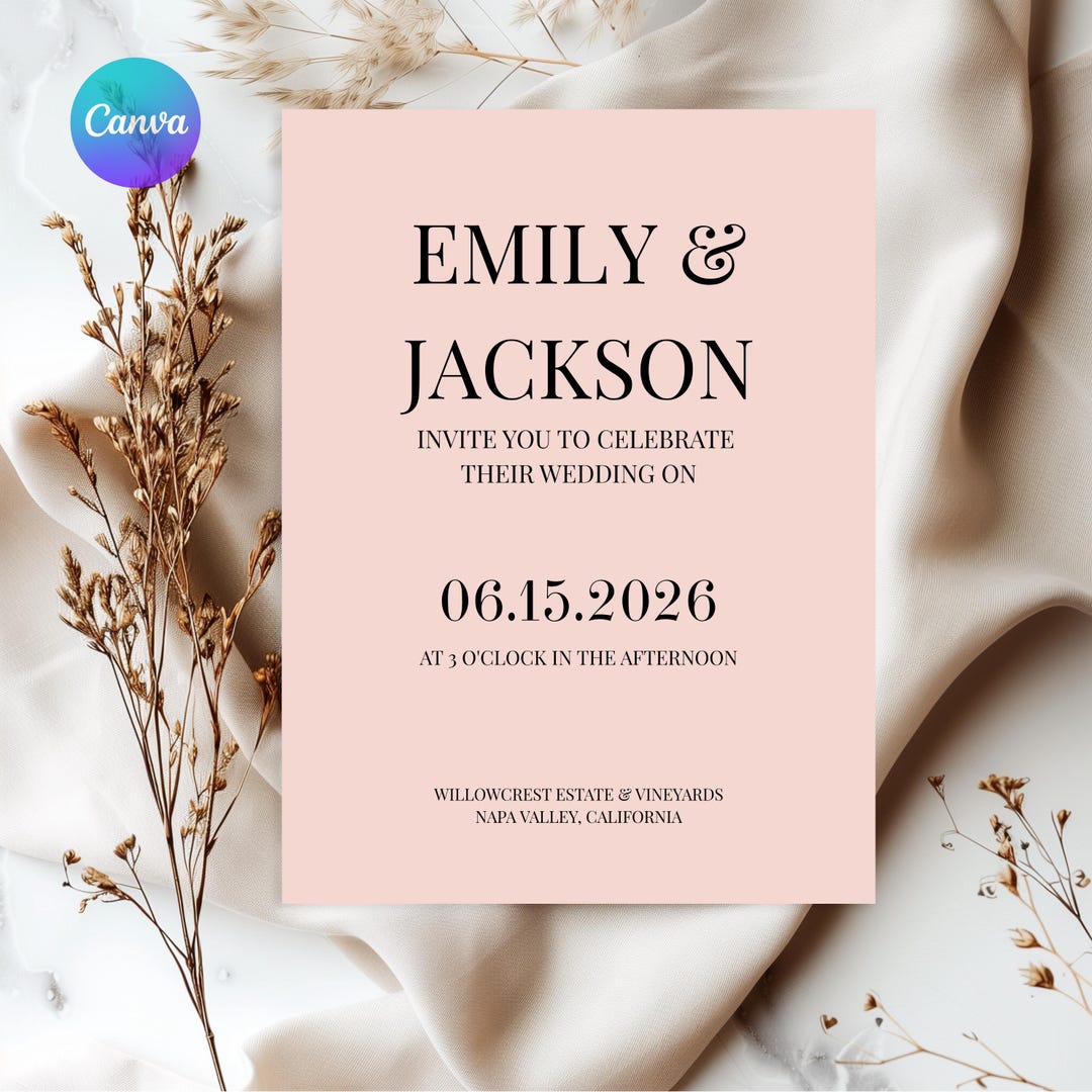 Modern Wedding Invite Blush Pink, Minimalistic Invitation Template ...