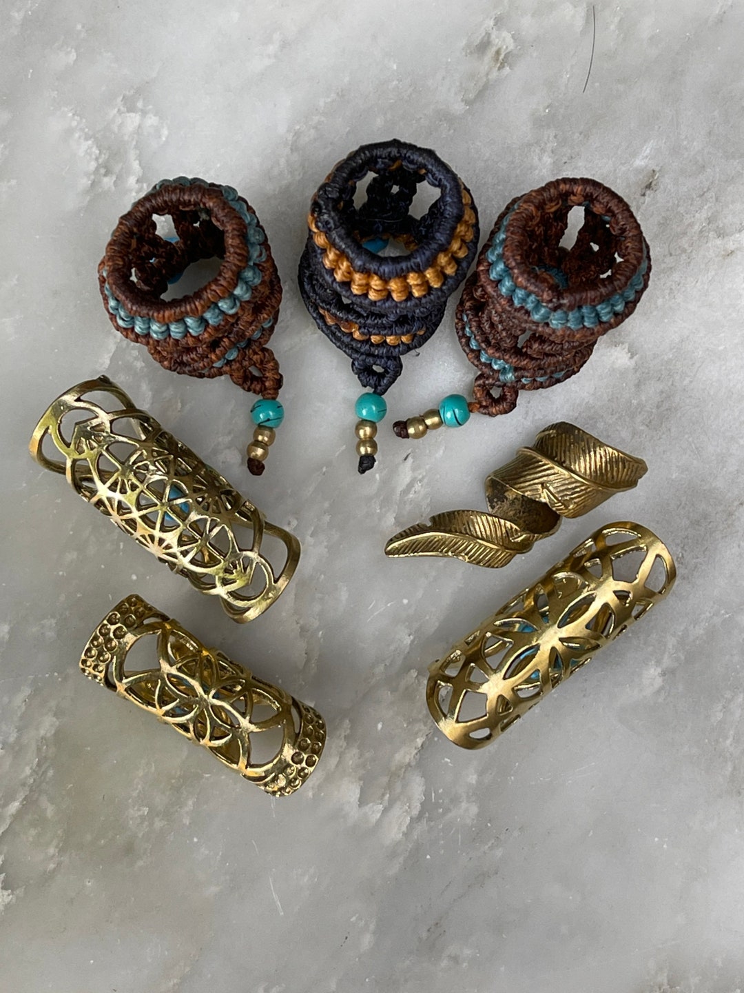 Tribal Sacred Geometry Rasta Dreadlock Cuff Set for Festival and Belly Dancer Costumes - Etsy