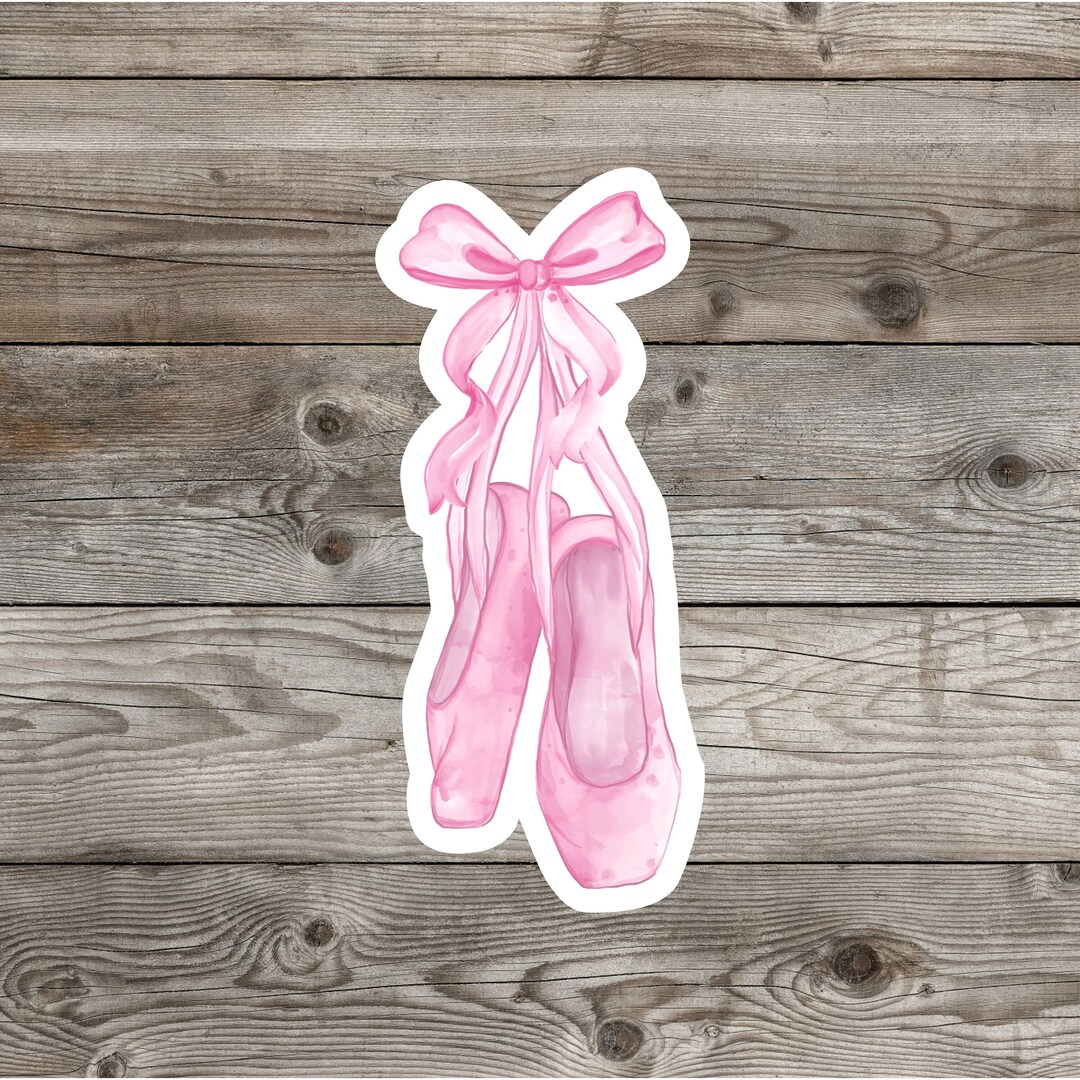Pink Ballet Slippers Sticker, Vinyl Waterproof Sticker, Pink Ribbon ...