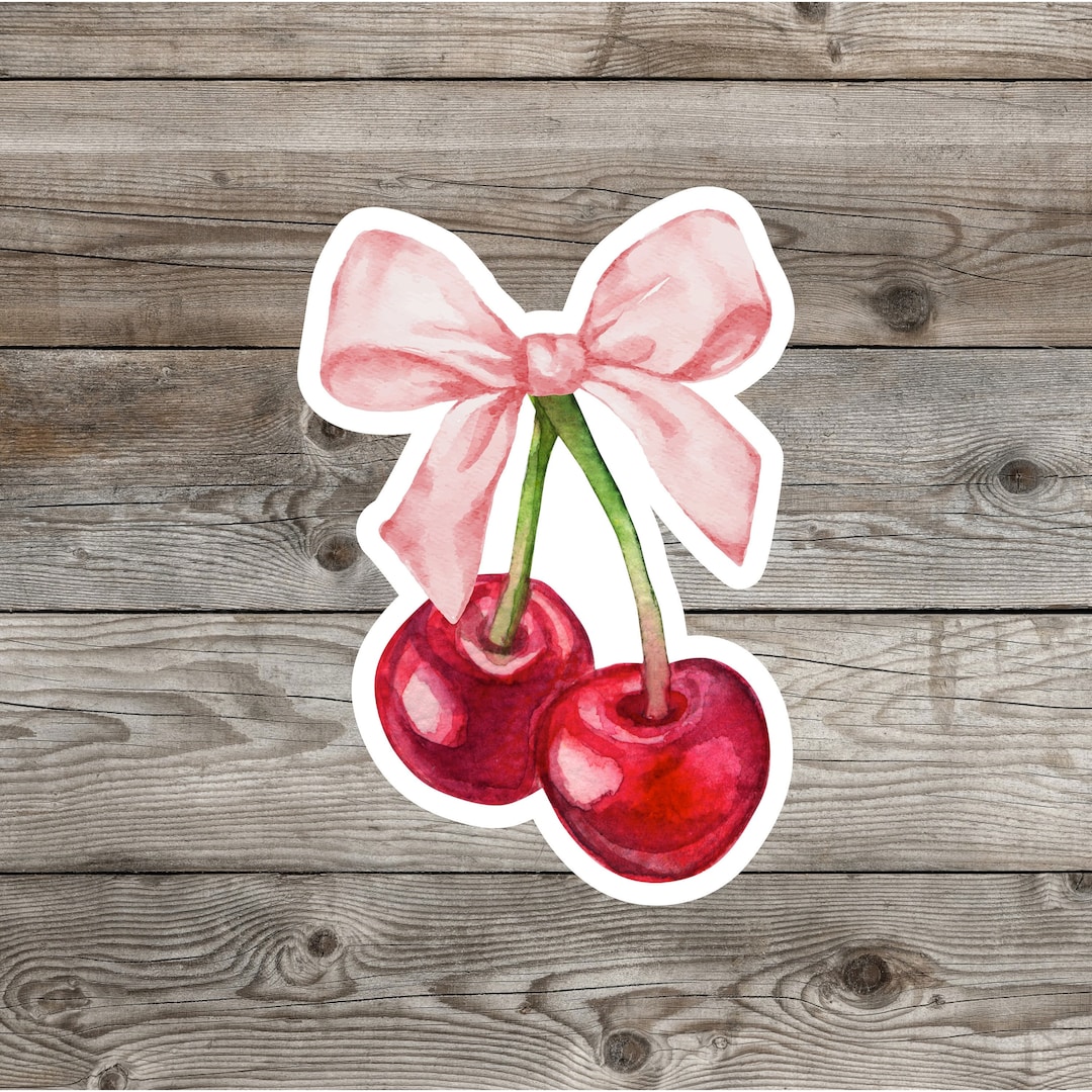 Cherry Sticker, Vinyl Waterproof Sticker, Pink Ribbon Sticker, Sticker ...