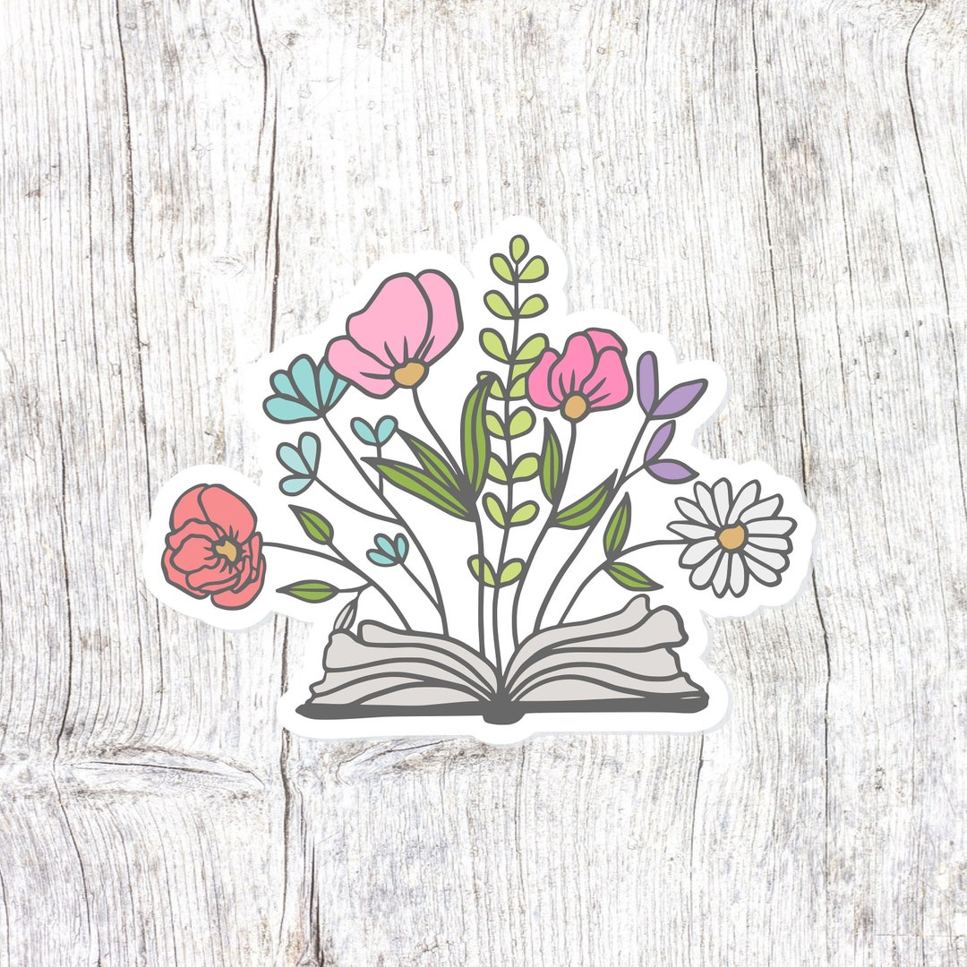 Flowers Growing Out of Book Sticker Book Lovers Sticker Book - Etsy