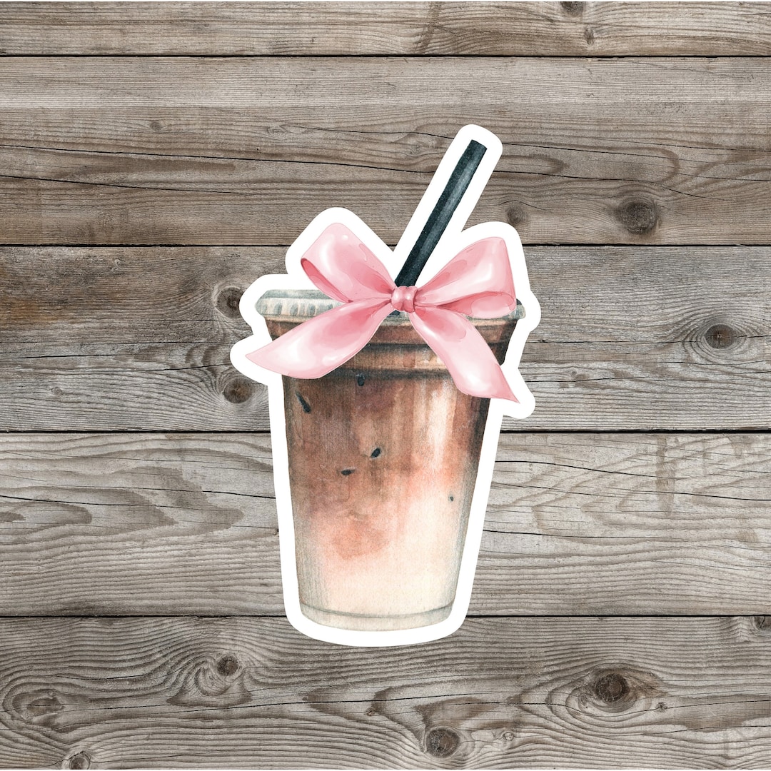Iced Coffee With Pink Bow Sticker, Coffee Lover, Coquette, Social Club ...