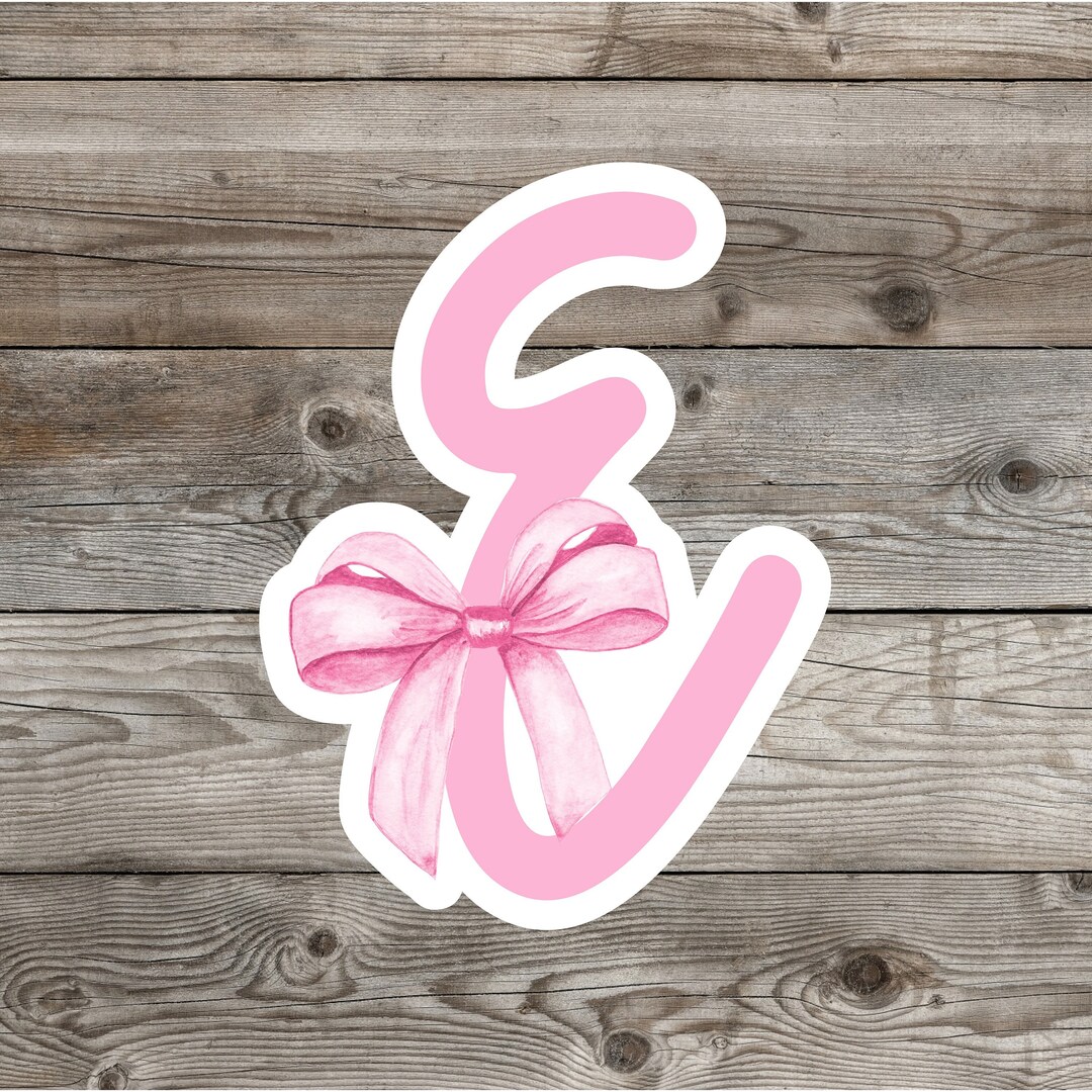 Pink Bow Letter Sticker, Personalized Vinyl Waterproof Sticker, Pink ...