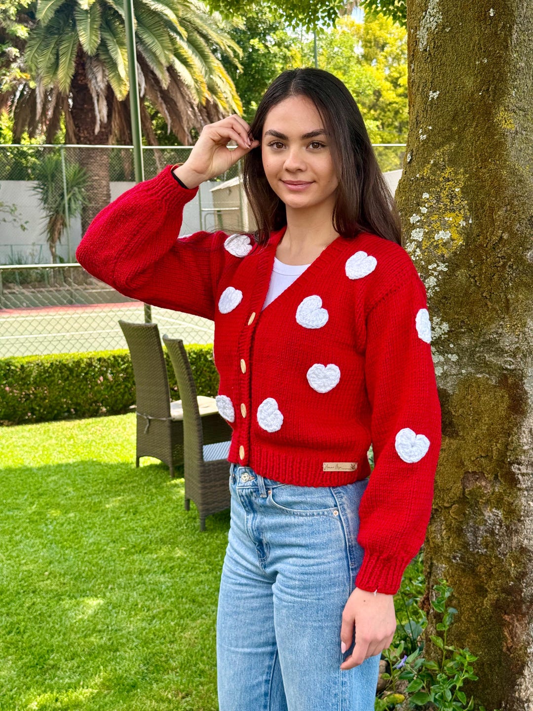 Handmade Red Heart Cardigan – Cozy Crochet Knit Sweater,christmas Gift ...