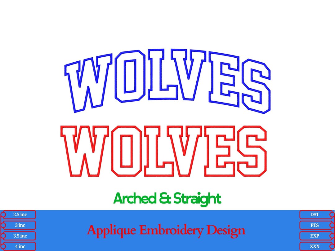 Wolves Applique Embroidery Design - Arched & Straight (dst, Pes, Exp ...
