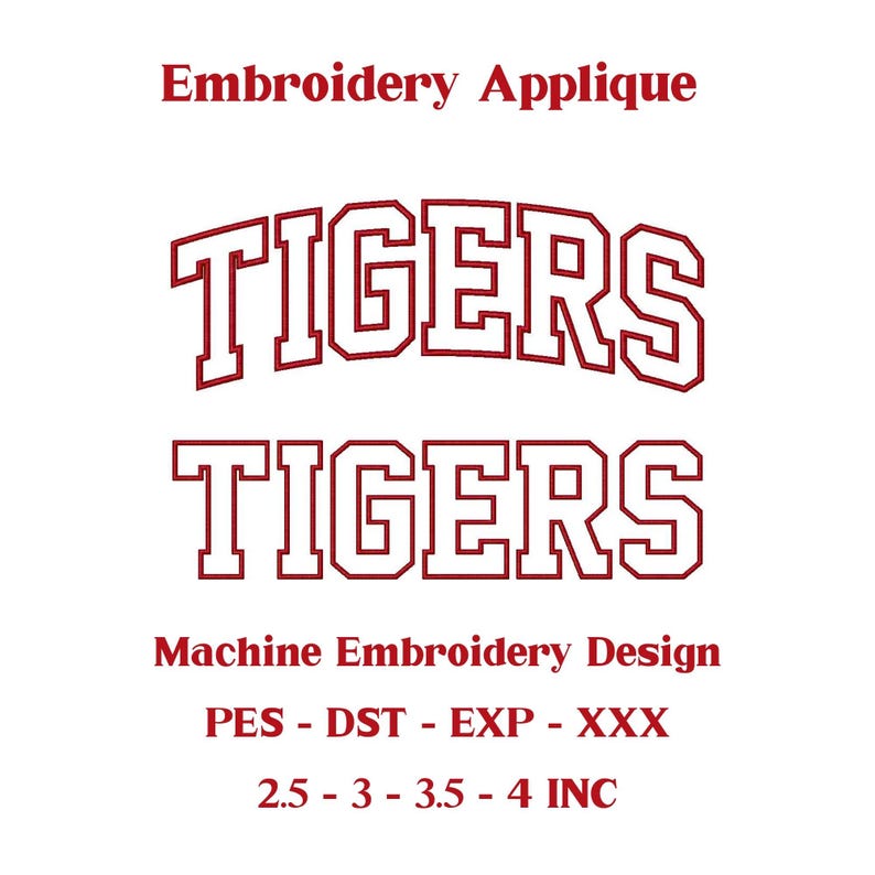 Tigers Applique Embroidery Design, Sports Team Arched and Straight Machine Embroidery File ...