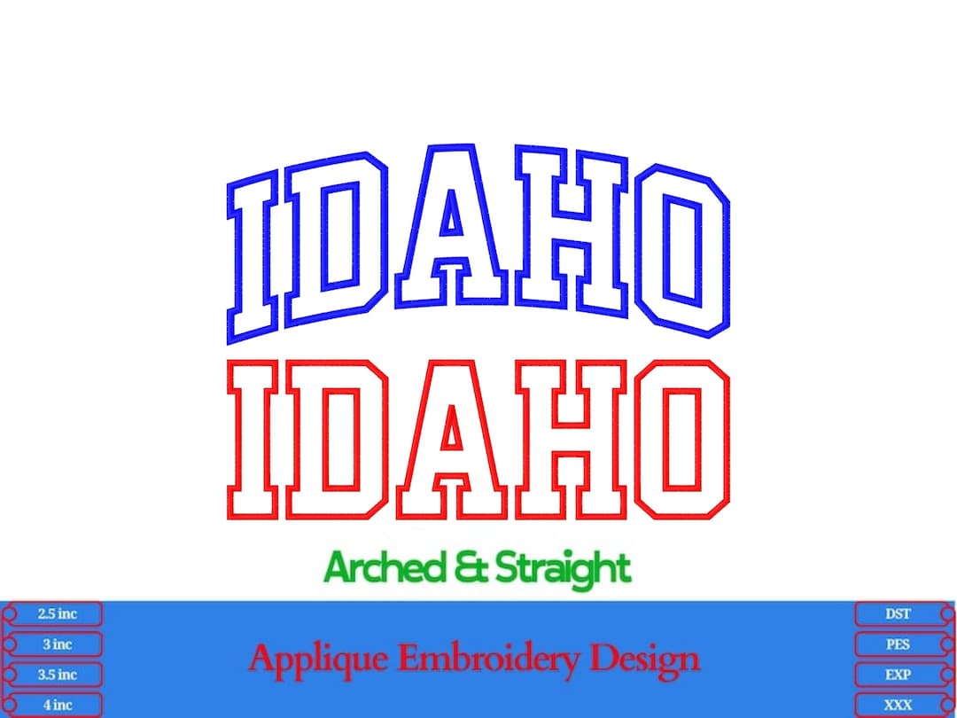 Idaho Applique Embroidery Design | Arched & Straight Varsity Font (2.5 ...