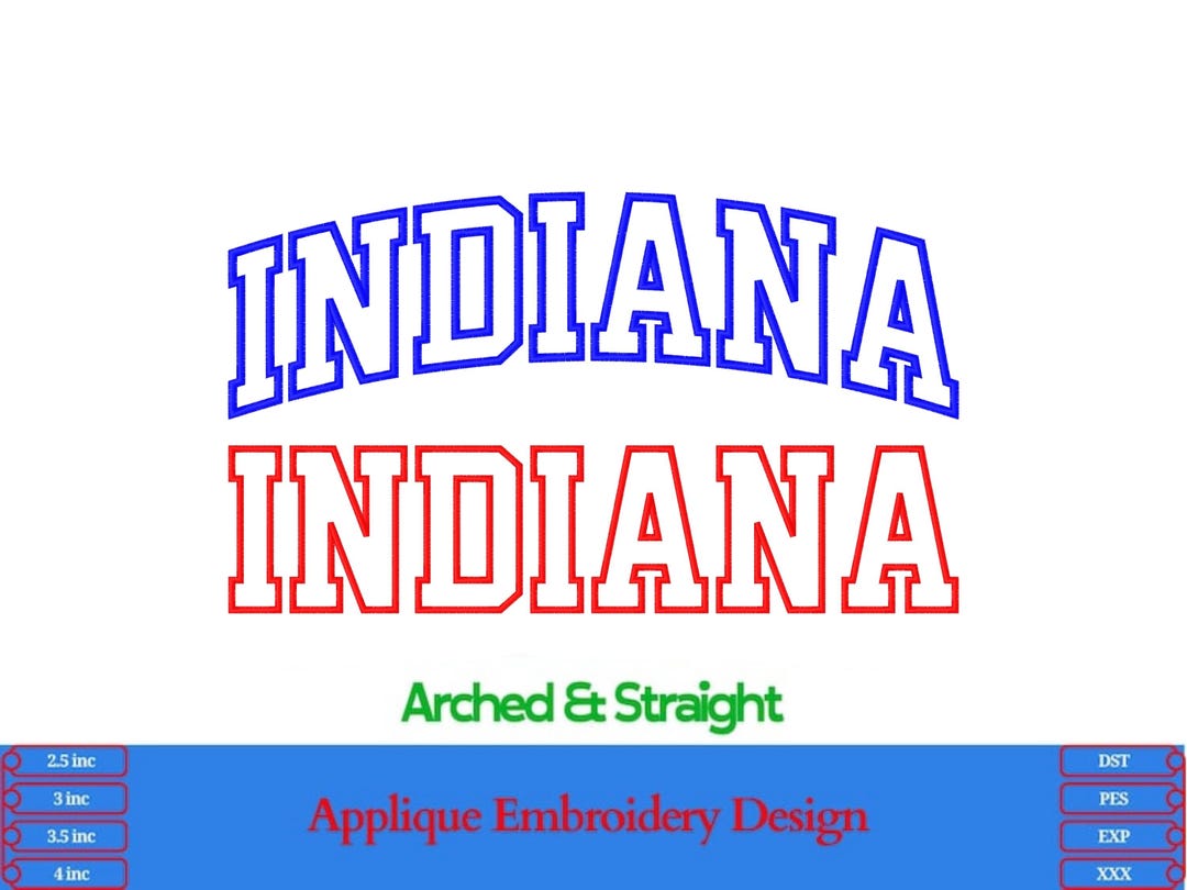 Indiana Applique Embroidery Design | Varsity Font (2.5-4 Inch) (digital ...