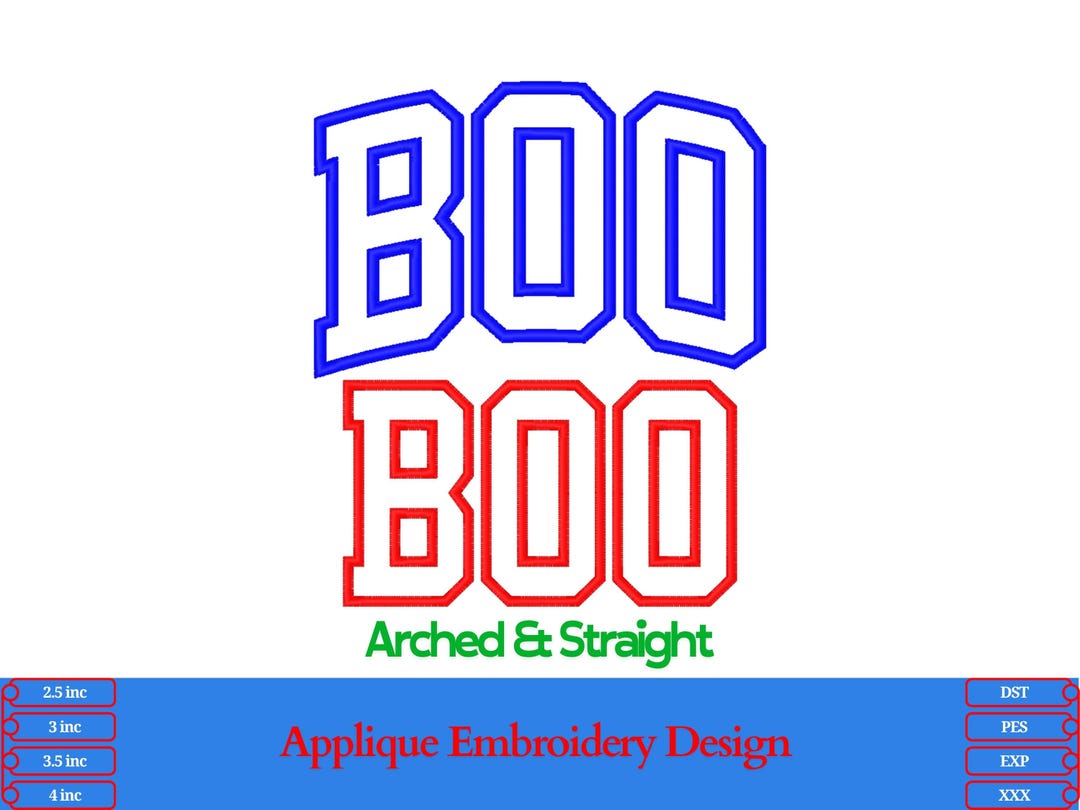 Boo Applique Embroidery Design - Arched & Straight Font, 2.5-4 Inch ...