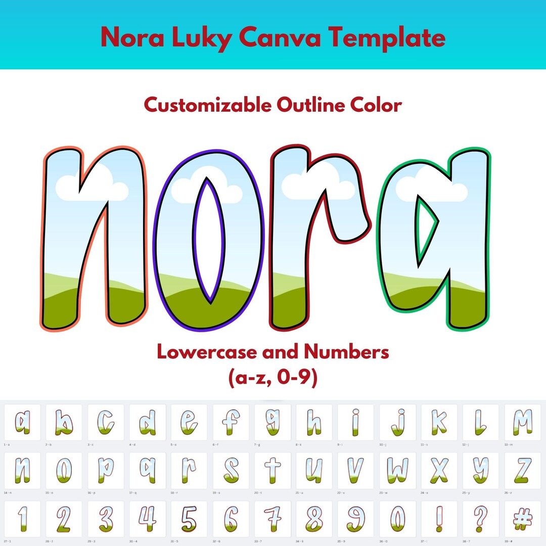 Nora Luky Font, Alphabet Canva Frame Template: Retro Preppy Font ...