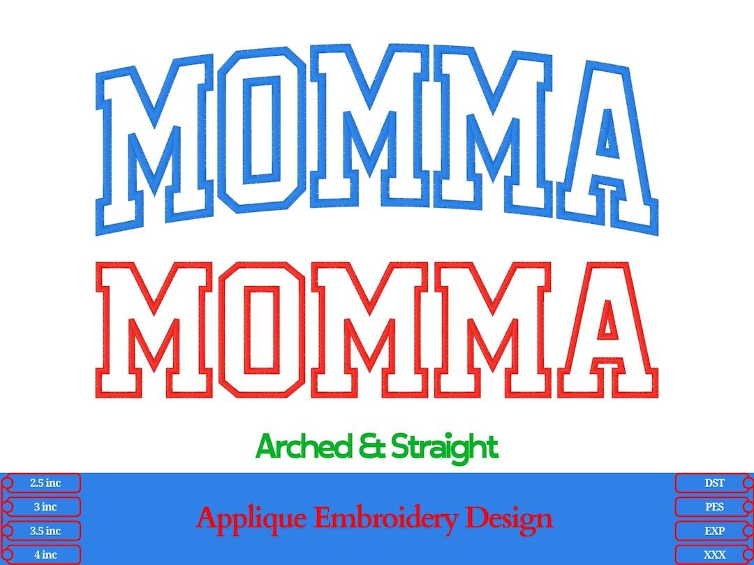 Momma Applique Embroidery Design | Varsity Font (digital File) - Etsy