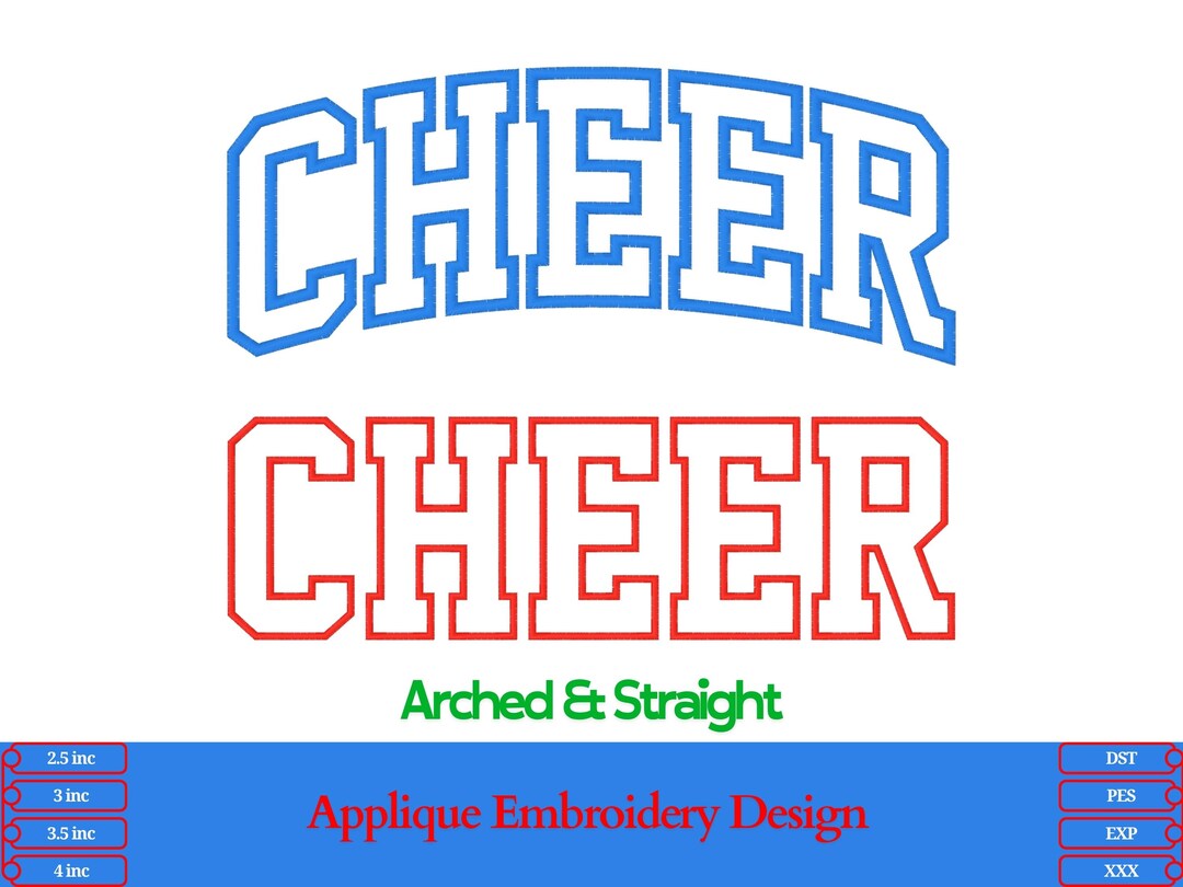 Cheer Applique Embroidery Design | Arched and Straight Duo Pack ...