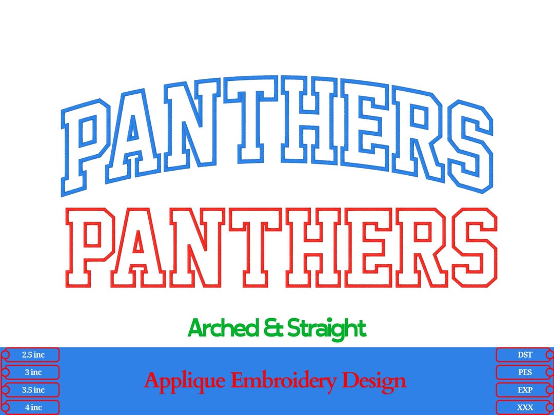 Panthers Applique Embroidery Design | Arched & Straight (2.5 to 4 Inch ...