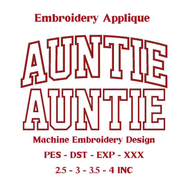 Auntie Applique Embroidery Design: Arched Font (digital Download) - Etsy