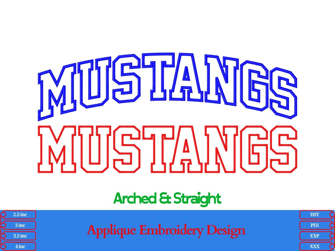 Mustangs Applique Embroidery Design, Arched & Straight, Multiple Sizes ...