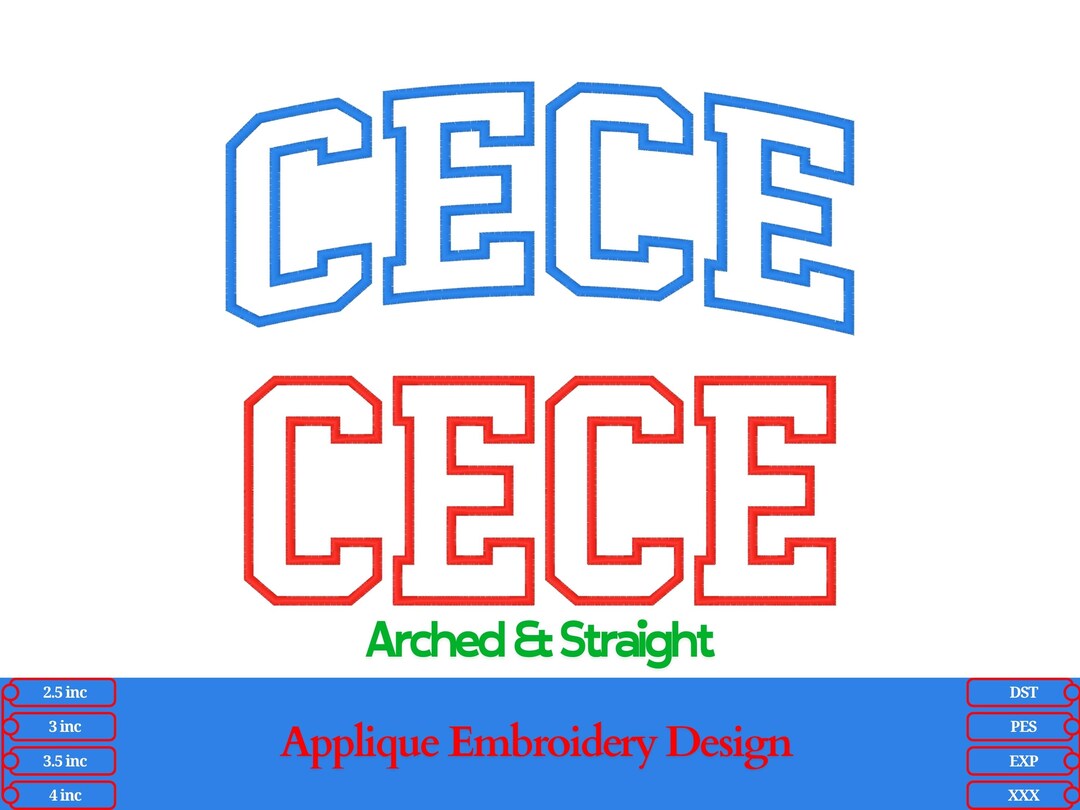 Cece Varsity Applique Embroidery Design | Arched & Straight (2.5 to 4 ...