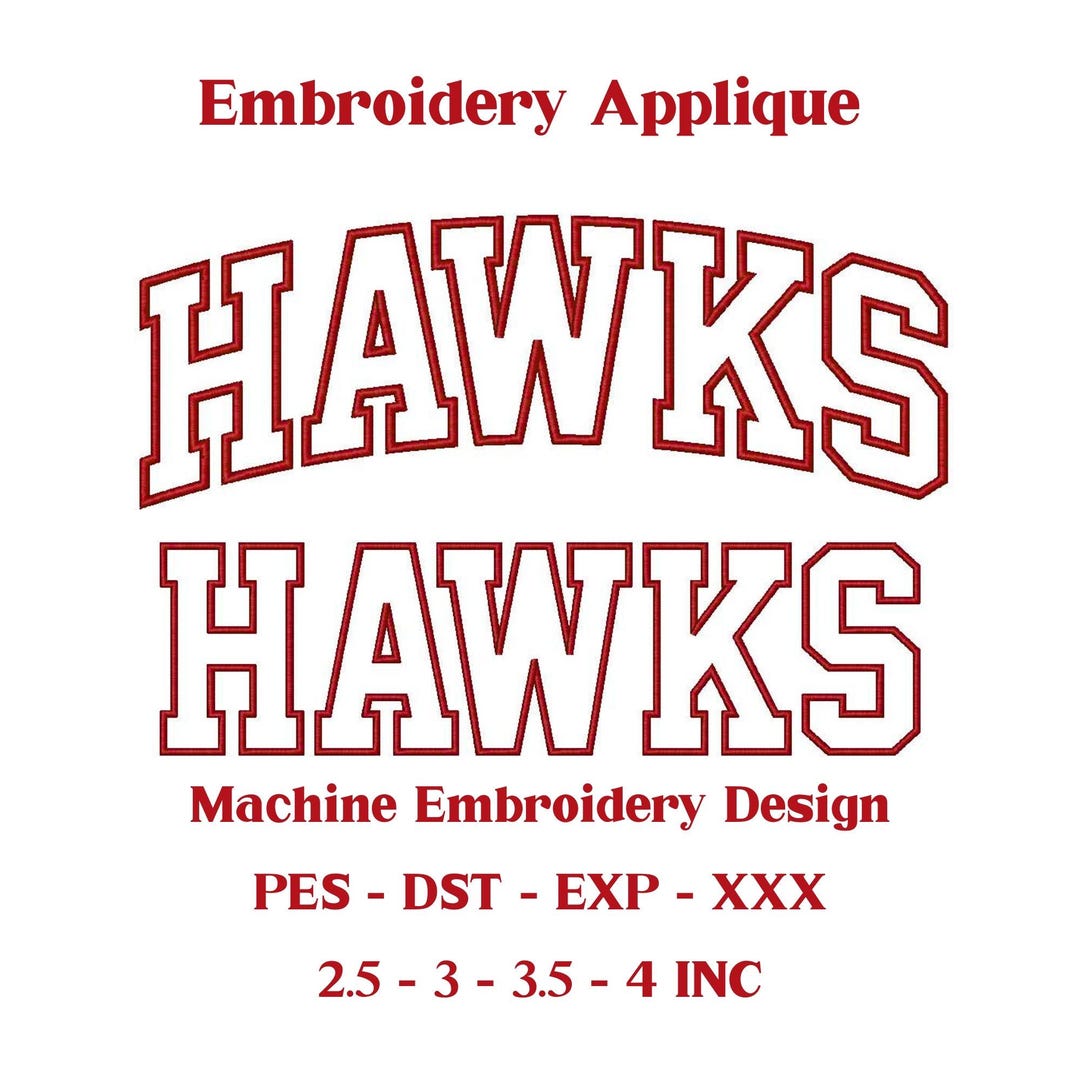 Hawks Applique Embroidery Design, Sports Team Arched and Straight ...