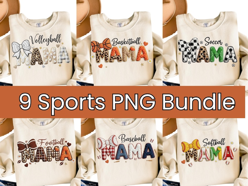 Sports Mama Crochet PNG Bundle | 9 Faux Chenille Textured Designs ...