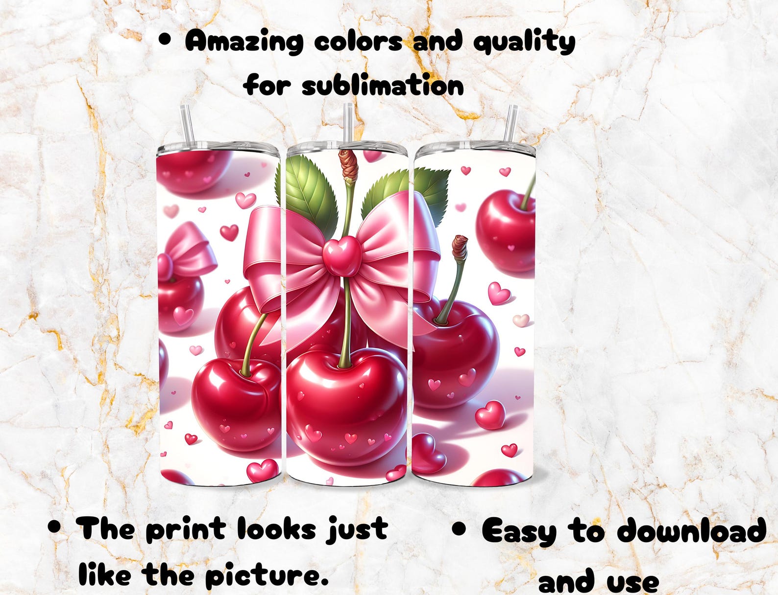 Cherry Hearts Tumbler Wrap: 20oz Skinny Sublimation, Coquette ...