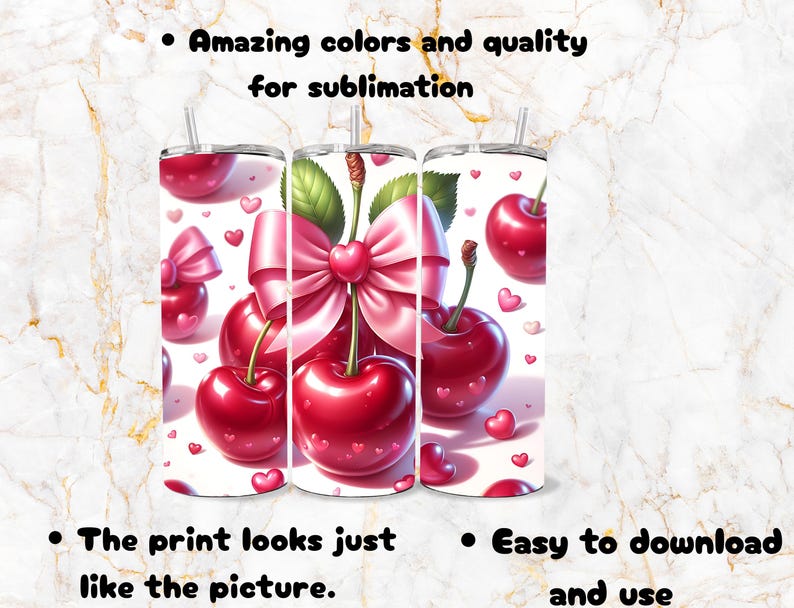 Cherry Hearts Tumbler Wrap: 20oz Skinny Sublimation, Coquette ...